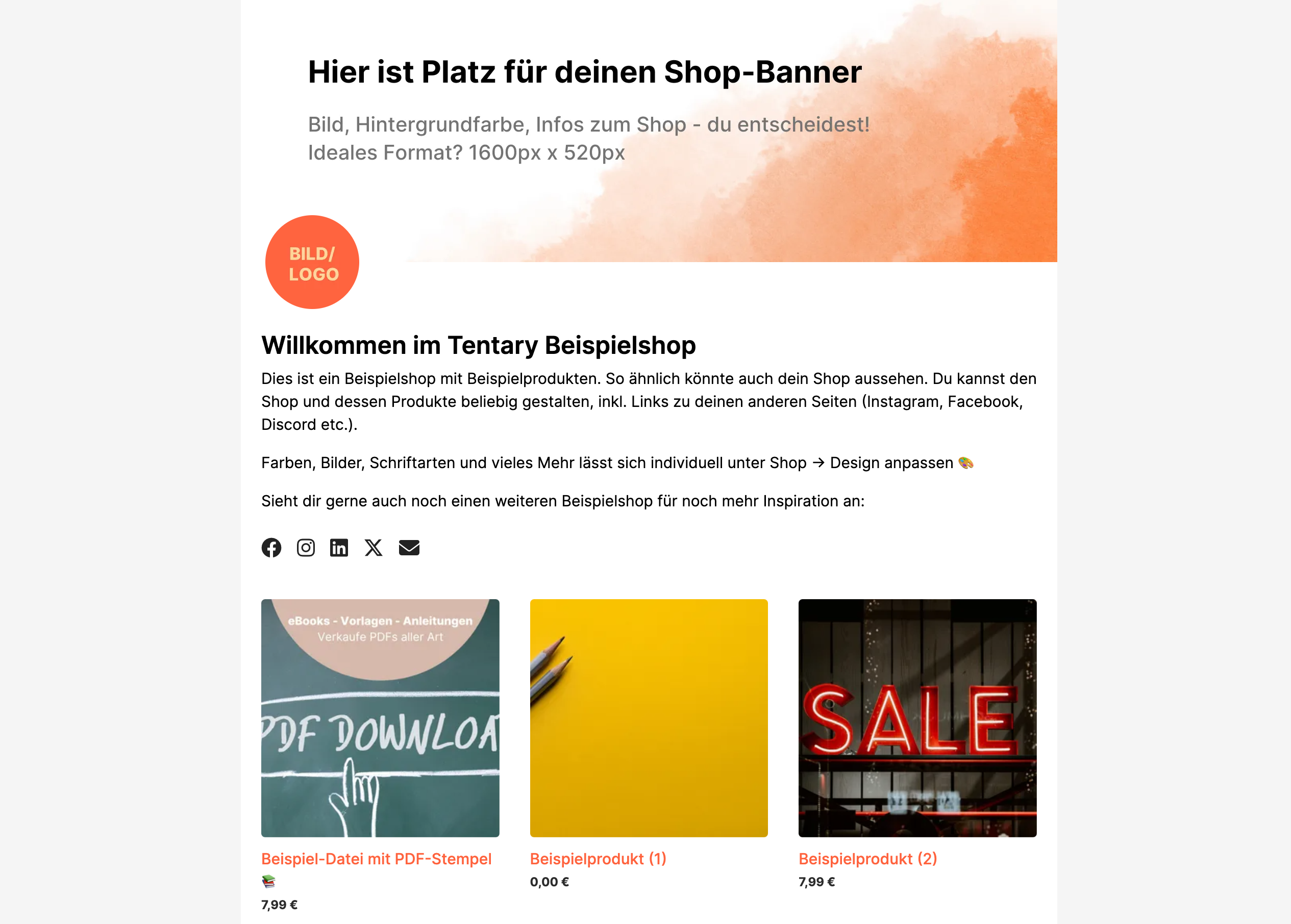 Shopseite einrichten – Tentary